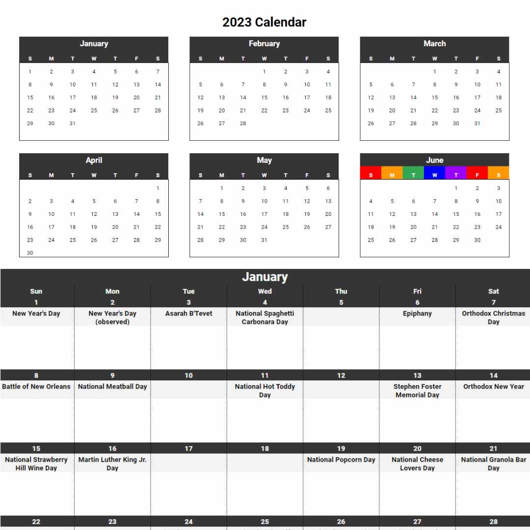 2023 CALENDAR TEMPLATE – SUMIF(.)net